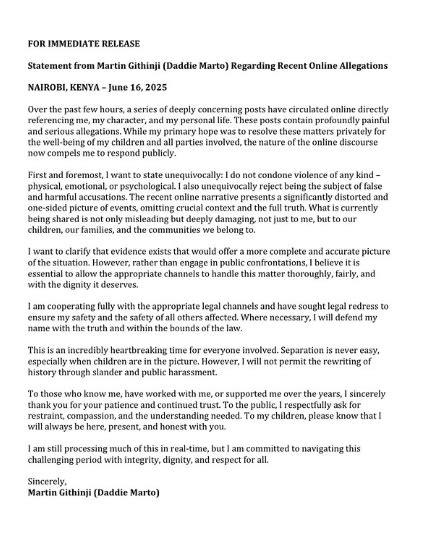 Daddy Marto Responds Following Wifes Claims Of Cheating And Abandonment K24 Digital