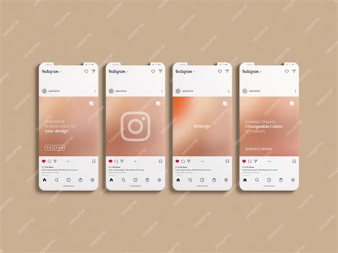 클레이 휴대폰 화면에 Instagram 인터페이스 및 게시물 모형 프리미엄 Psd 파일
