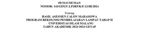 Pengumuman Hasil Asesmen Rpl Tahap Ii Dan Her Registrasi Rekognisi Pembelajaran Lampau