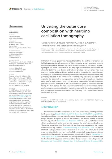 Pdf Unveiling The Outer Core Composition With Neutrino Oscillation Pdf Unveiling The Outer Core Composition With Neutrino Oscillation