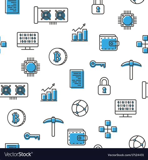 Virtual Currency Bitcoin Mining Seamless Pattern Vector Image