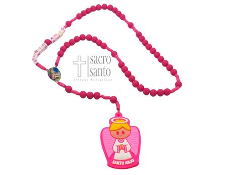 Terço Para Crianças Emborrachado Santo Anjo Rosa 37 Cm Elo7
