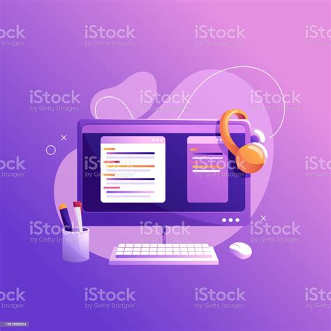 A Programmers Workplace A Monitor With Program Code And Messengers