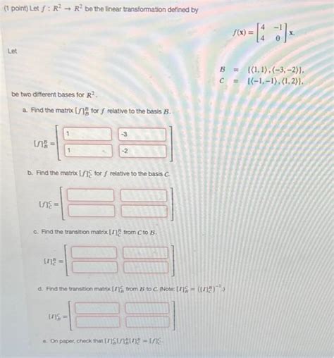 solved 1 point let f r2→r2 be the linear transformation