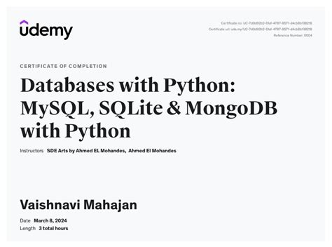completed databases with python course vaishnavi mahajan posted on