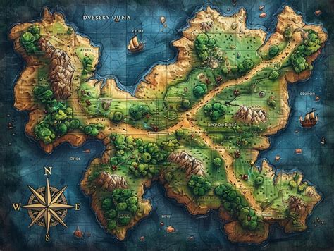 Premium Photo Map Of A Treasure Island In A Creative Digital Art Style