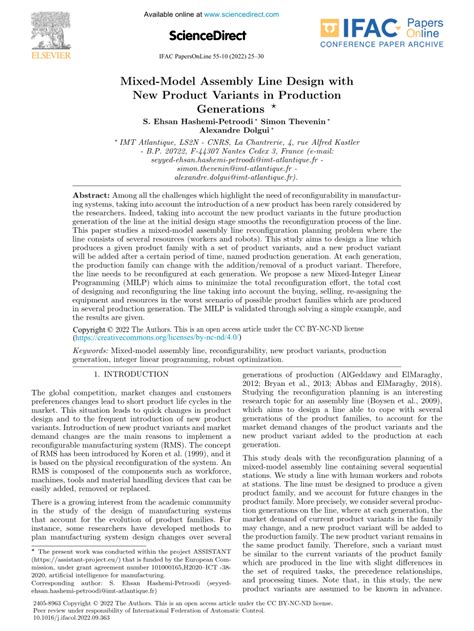 Pdf Mixed Model Assembly Line Design With New Product Variants In