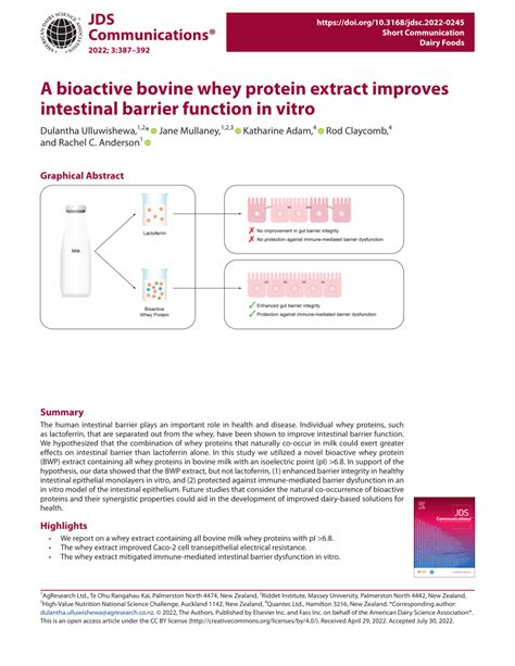 Pdf A Bioactive Bovine Whey Protein Extract Improves Intestinal