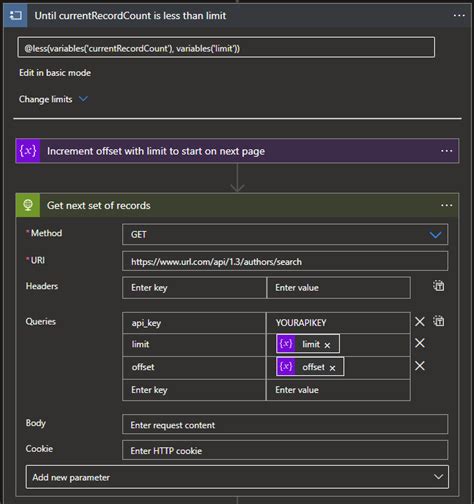How Can I Implement Logic App Connector Paging Through Results Using Offset And Limit