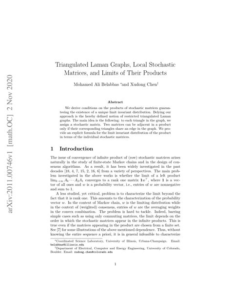 Pdf Triangulated Laman Graphs Local Stochastic Matrices And Limits