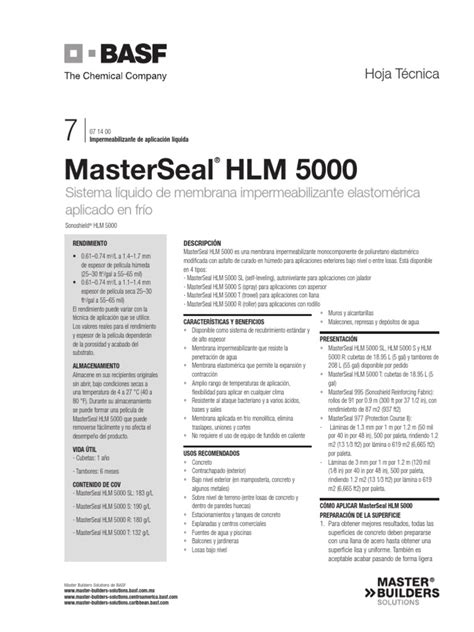 Basf Masterseal Hlm 5000 Tds Pdf Revestimiento Agua