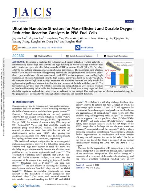 Pdf Ultrathin Nanotube Structure For Mass Efficient And Durable Oxygen Reduction Reaction