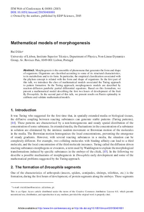Pdf Mathematical Models Of Morphogenesis