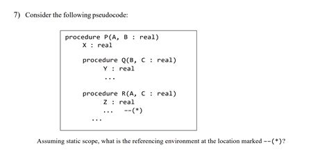 Solved Consider The Following Pseudocodeassuming Static