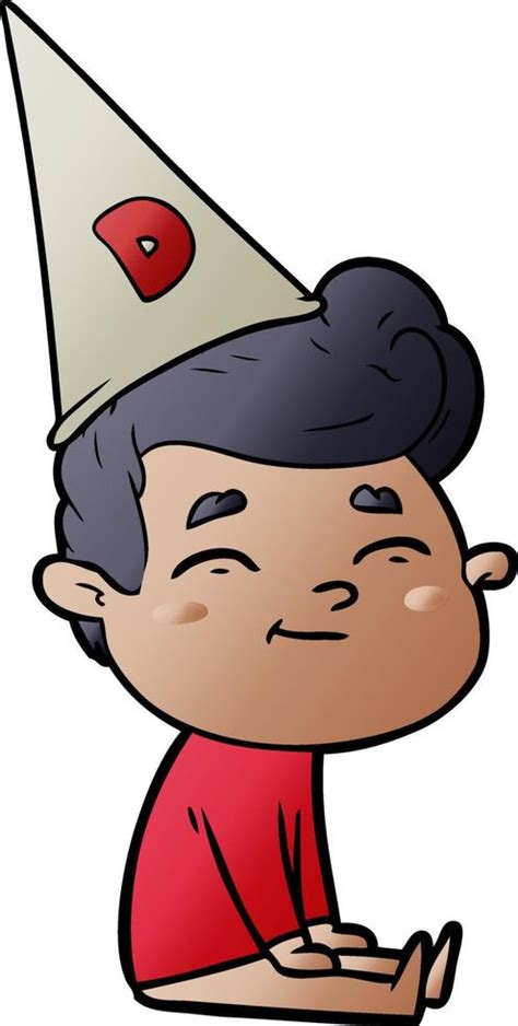 Happy Cartoon Man Sitting With Dunce Cap On Head 12362947 Vector Art At Vecteezy