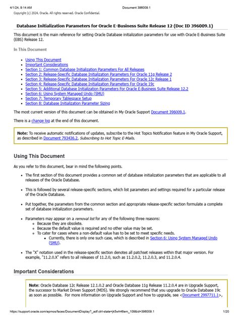 Database Initialization Parameters For Oracle E Business Suite Release
