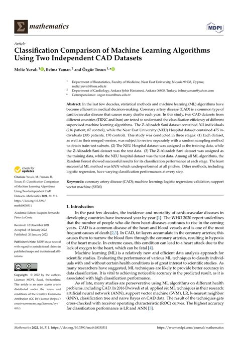 pdf classification comparison of machine learning algorithms using two independent cad datasets