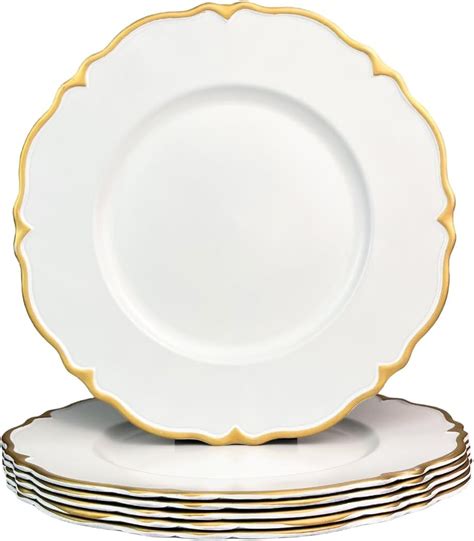 Uoekcs White Scalloped Charger Plates With Gold Rim 13