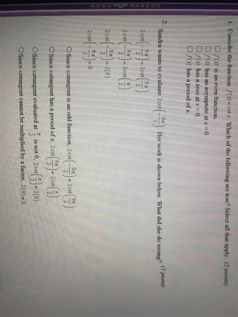 solved 1 consider the function f x cotx which of the