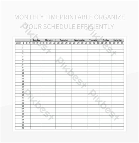 Monthly Timeprintable Organize Your Schedule Efficiently Excel Template Free Download Pikbest