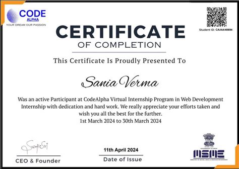 Sania Verma On Linkedin Webdevelopment Internship Codealpha Gratitude
