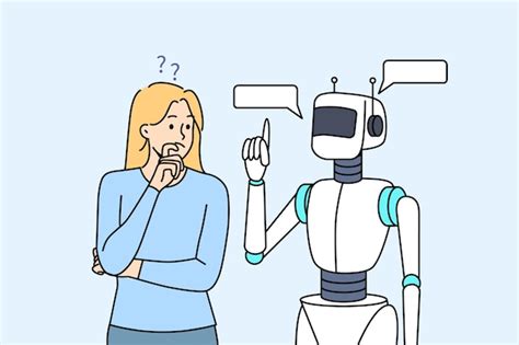 Premium Vector Robot Helps Woman Thinking About Solving Complex Issue