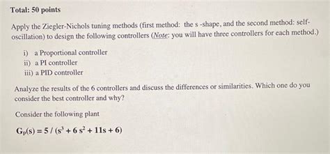 Solved Total Points Apply The Ziegler Nichols Tuning Chegg