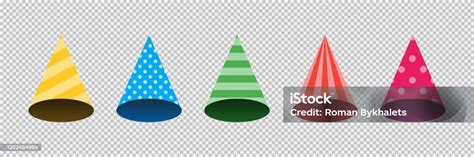 원뿔 모자 벡터 격리 그림입니다 모자의 생일 세트입니다 축 하 디자인용 3d 콘 모자 벡터 컬렉션입니다 0명에 대한 스톡 벡터