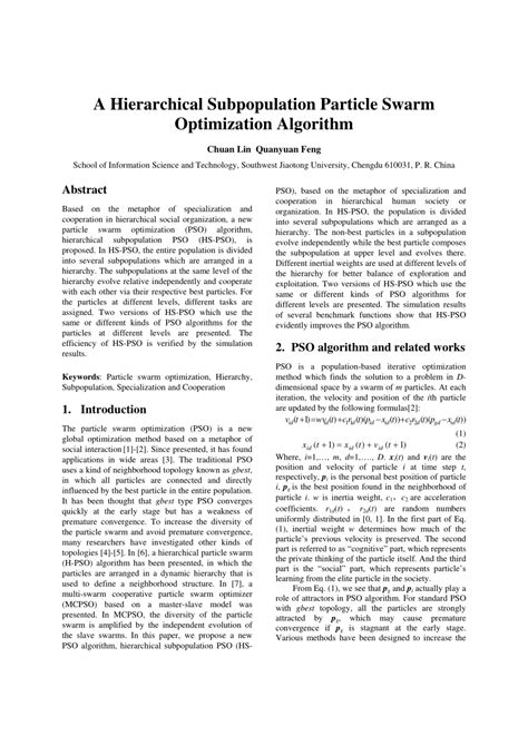 pdf a hierarchical subpopulation particle swarm optimization algorithm