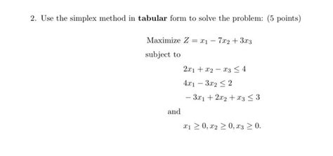 Solved 2. Use the simplex method in tabular form to solve | Chegg.com