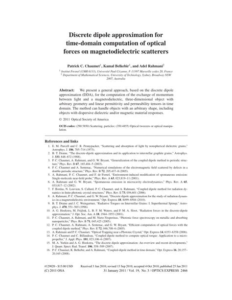 Pdf Discrete Dipole Approximation For Time Domain Computation Of