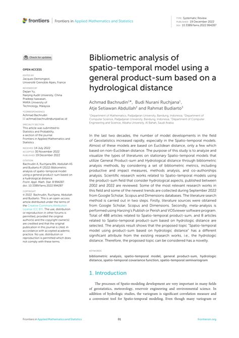Pdf Bibliometric Analysis Of Spatio Temporal Model Using A General Product Sum Based On A