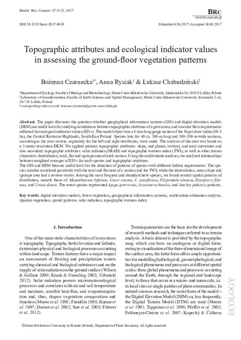 Pdf Topographic Attributes And Ecological Indicator Values In Assessing The Ground Floor
