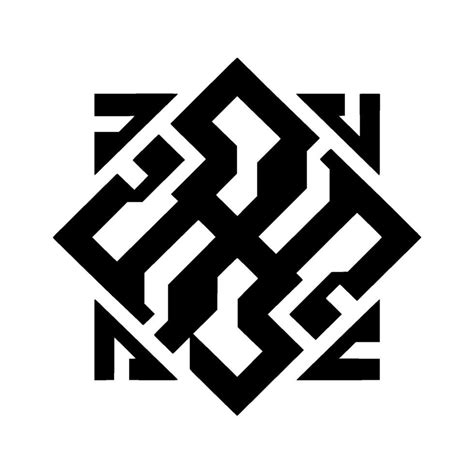 Abstract Black And White Geometric Pattern Composed Of Interlocking Shapes Within A Diamond