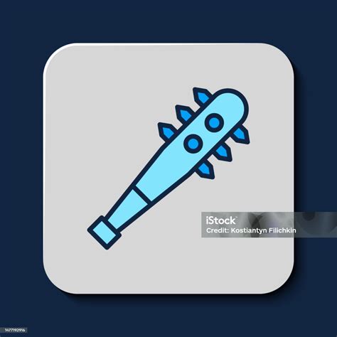 채워진 윤곽선 파란색 배경에 격리된 중세 사슬로 묶인 철퇴 공 아이콘 모르겐슈테른 중세 무기 또는 스파이크가 있는 철퇴 벡터 가득 찬에 대한 스톡 벡터 아트 및 기타 이미지