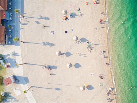 Aerial View Of Beach And Clubs At Zrce Beach Pag Croatia Stock