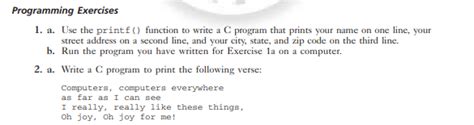 Solved Programming Exercises 1 A Use The Printf Function