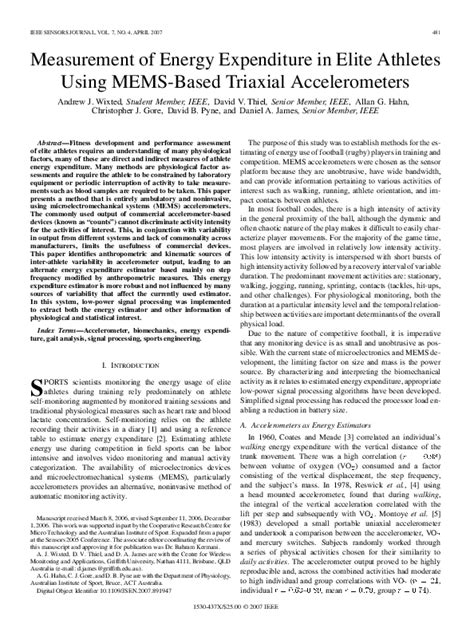 Pdf Measurement Of Energy Expenditure In Elite Athletes Using Mems Based Triaxial Accelerometers