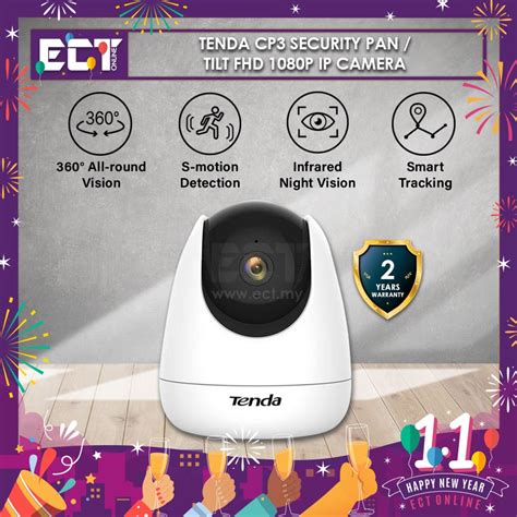 Tenda Cp3 Security Pan Tilt Fhd 1080p Ip Camera With Full Duplex Two
