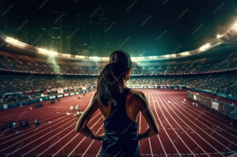 Premium Ai Image A Woman Running On A Track Ai Generated