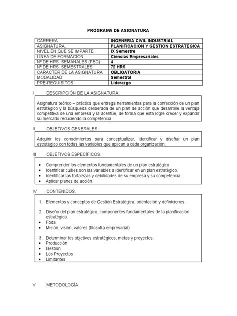Programa De Asignatura Planificacion Y Gestion Estrategica Ulare B Pdf Planificación