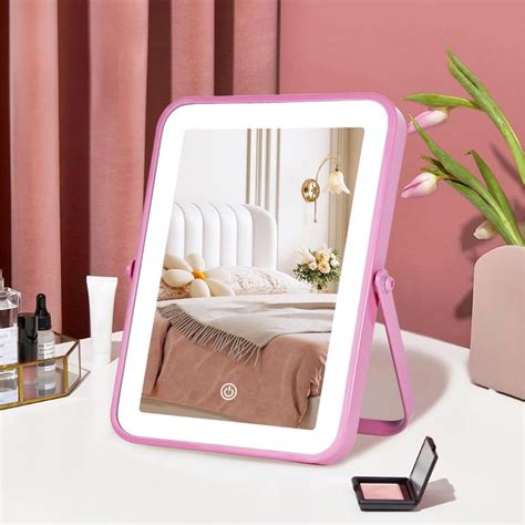Yekkopt Pink Rechargeable Vanity Mirror With Lights 10×7