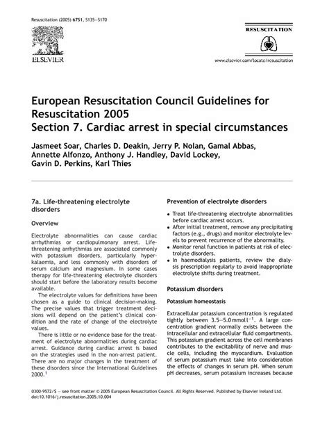 Pdf Erc Guidelines 2005 Cardiac Arrest In Special Circunstances