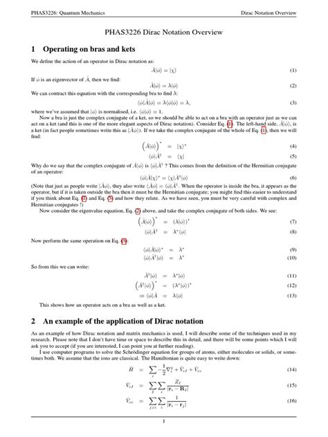Dirac Notation Overview Explained Pdf Eigenvalues And Eigenvectors