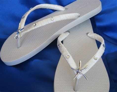 Ivory Flip Flops Starfish And Rhinestones Design Bridal Flip Etsy