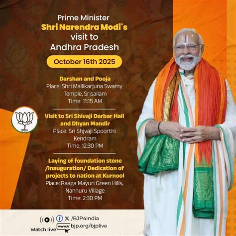 Prime Minister Shri Narendra Modi Will Visit Andhra Pradesh On October 16th 2025 A Look At The