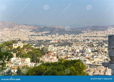 Athens View Of City From Acropolis Stock Image Image Of Cloudless