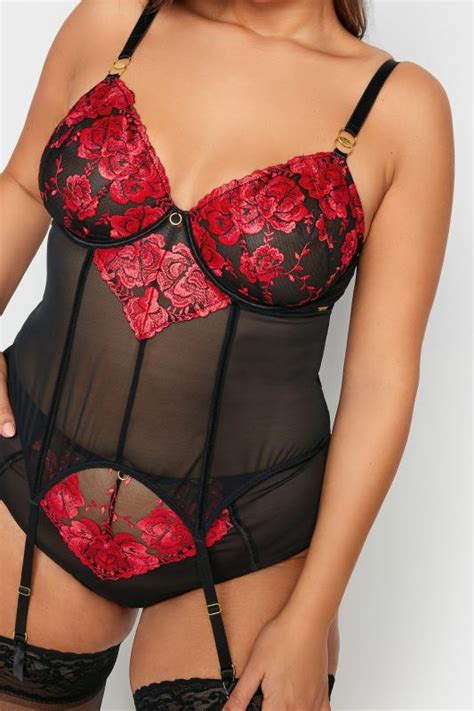 Yours Plus Size Red And Black Embroidered Satin Basque Yours Clothing