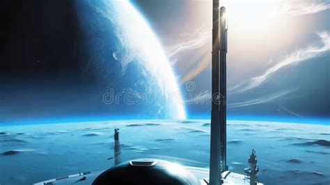 Futuristic Space Base Orbiting A Remote And Mysterious Planet In Space