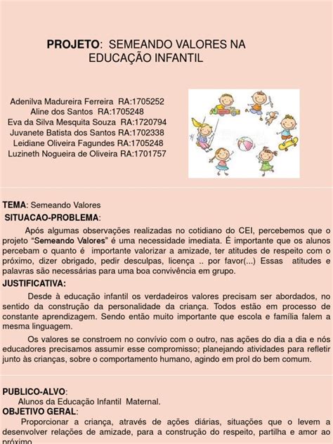 Semeando Valores Na Educação Infantil Pdf Pré Escola Amor